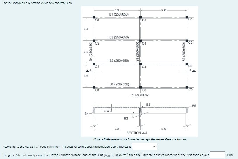 Solved For the shown plan & section views of a concrete | Chegg.com