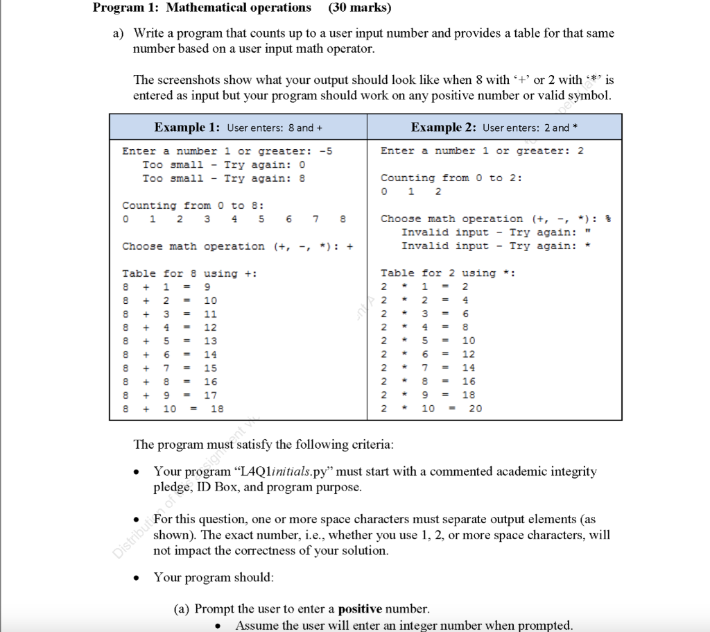 Solved Program 1: Mathematical operations (30 marks) a) | Chegg.com