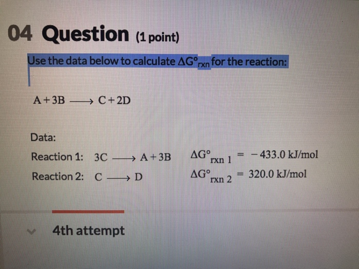 Solved 04 Question (1 point) Use the data below to calculate | Chegg.com