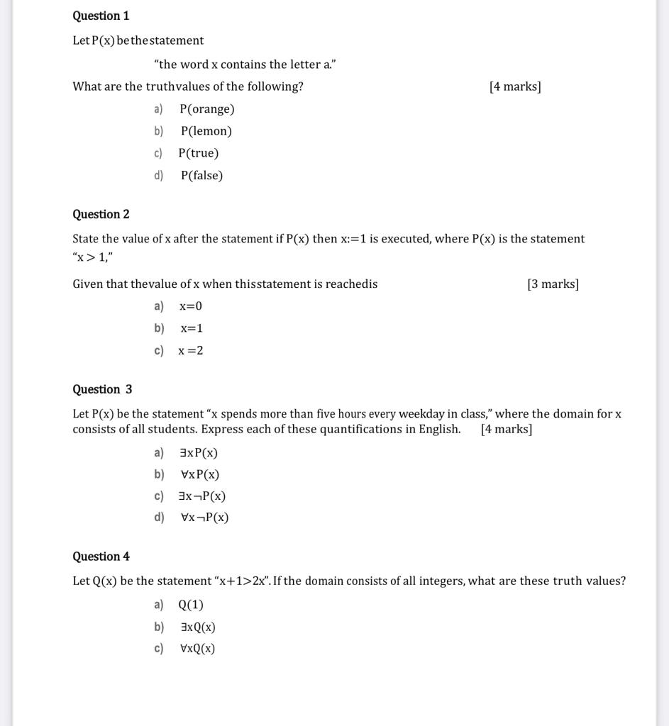 Solved Question 1 Let P X Be The Statement The Word X