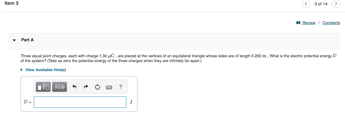 Solved Three equal point charges, each with charge 1.30 μC, | Chegg.com