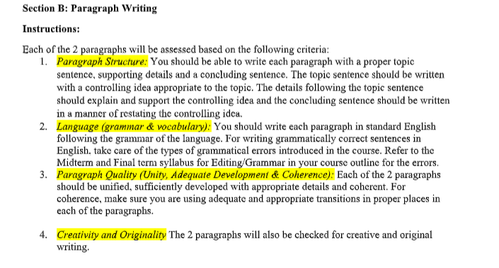Section B: Paragraph Writing Instructions: Each of | Chegg.com