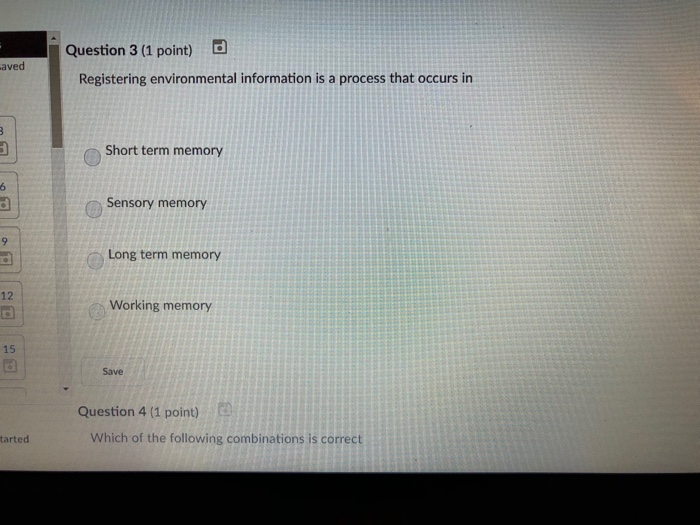 Solved Question 1 (1 point) d Momentary sensory encoding of | Chegg.com