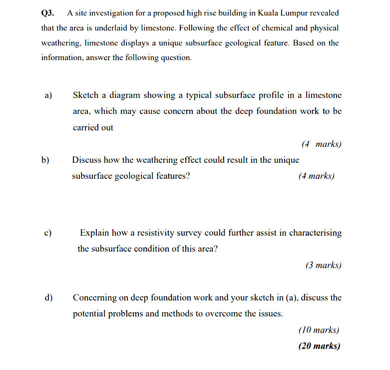 Solved Q3. A site investigation for a proposed high rise | Chegg.com