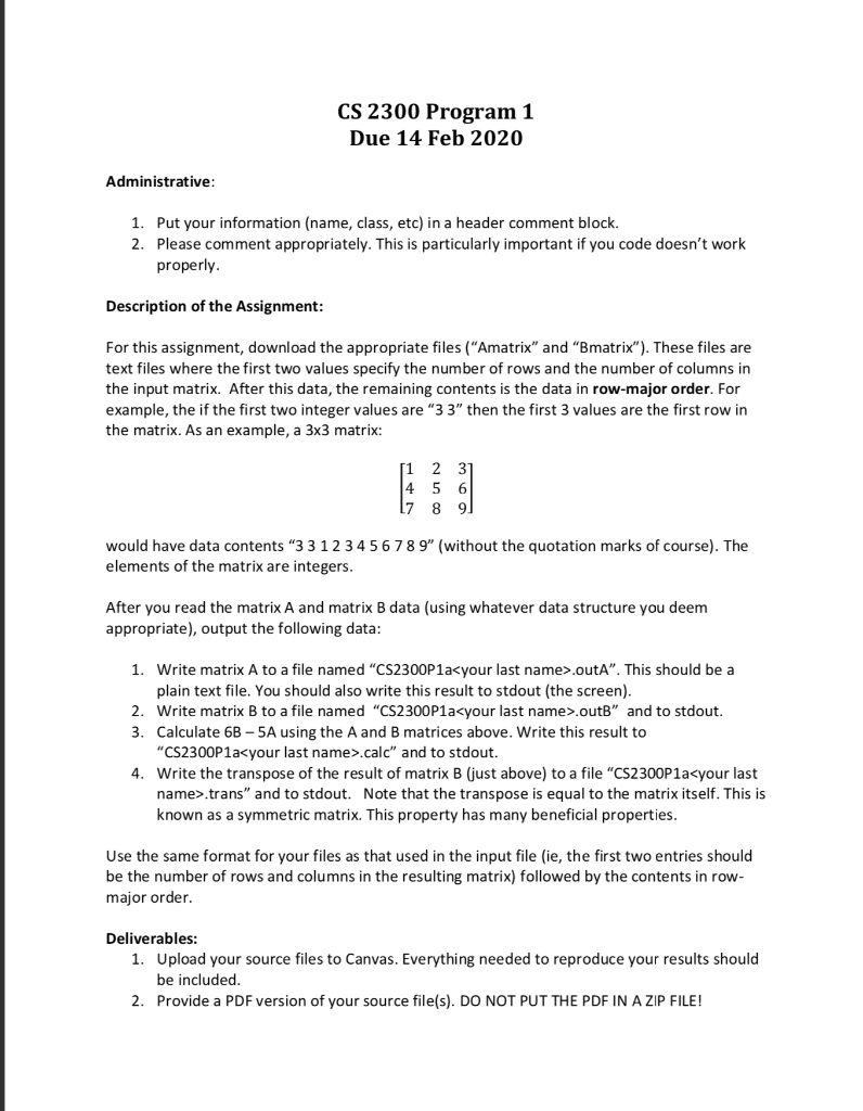 Solved CS 2300 Program 1 Due 14 Feb 2020 Administrative: 1. | Chegg.com