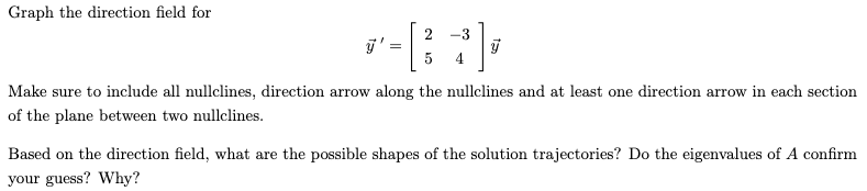 Solved Graph the direction field for 2 -3 1 y 4 Make sure to | Chegg.com