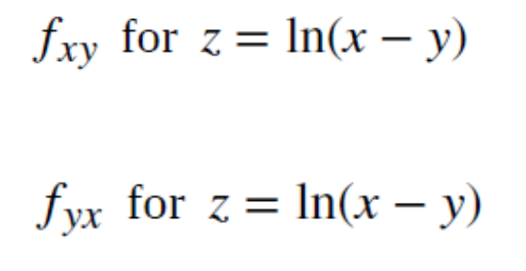 Solved fxy for z= In(x – y) fyx for z = ln(x - y) | Chegg.com