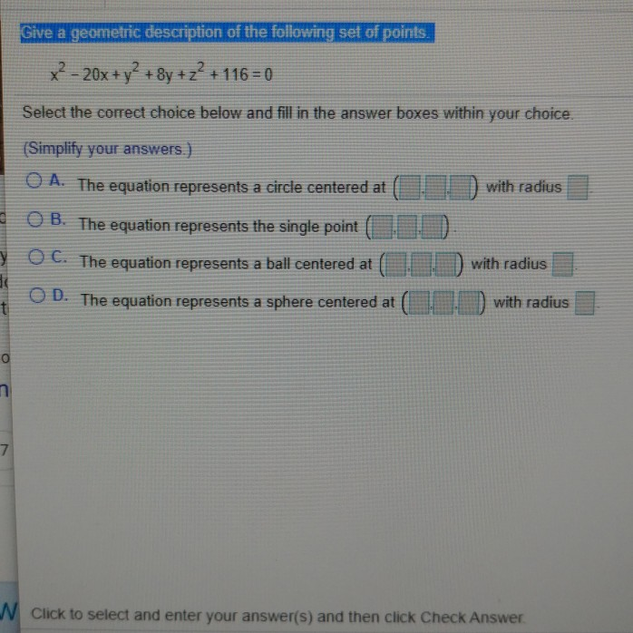 Solved Give a geometric description of the following set of | Chegg.com
