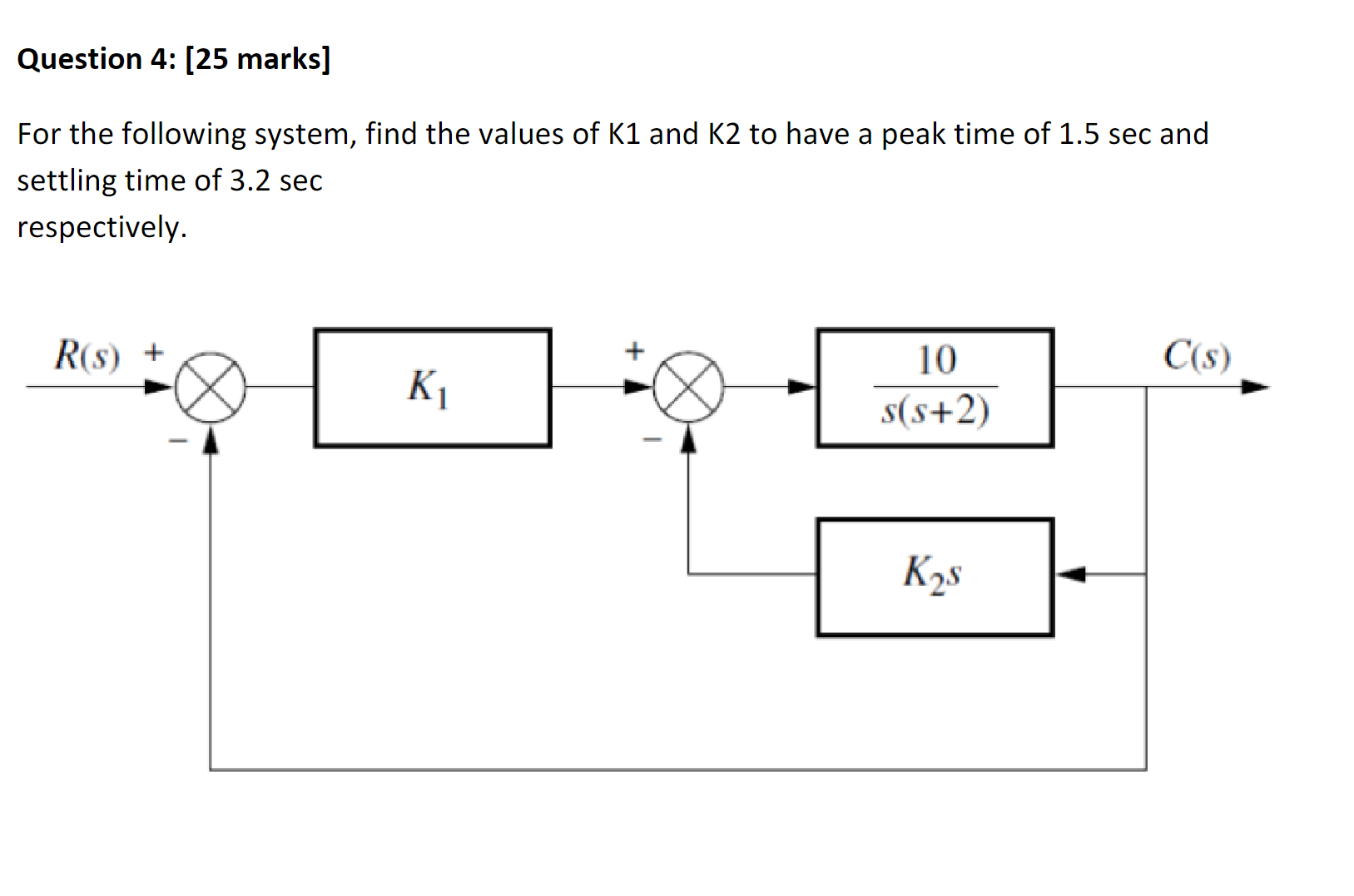 Solved For the following system, find the values of K1 and | Chegg.com