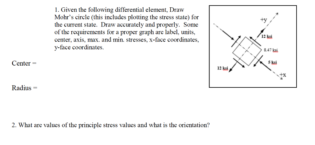 Solved 1. Given the following differential element, Draw | Chegg.com