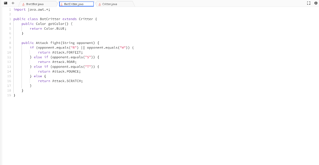 Solved BrettBot Critter Define a Critter class named | Chegg.com