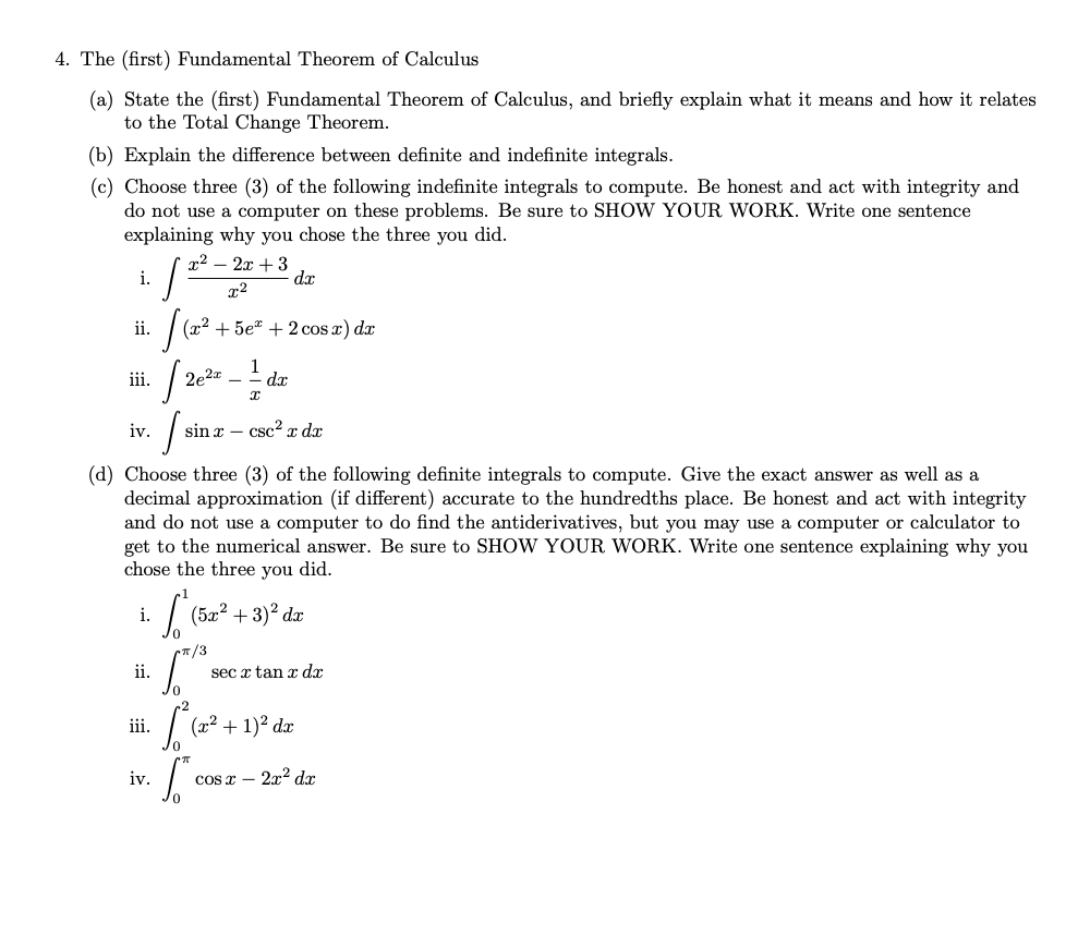 Solved 4. The (first) Fundamental Theorem of Calculus (a) | Chegg.com