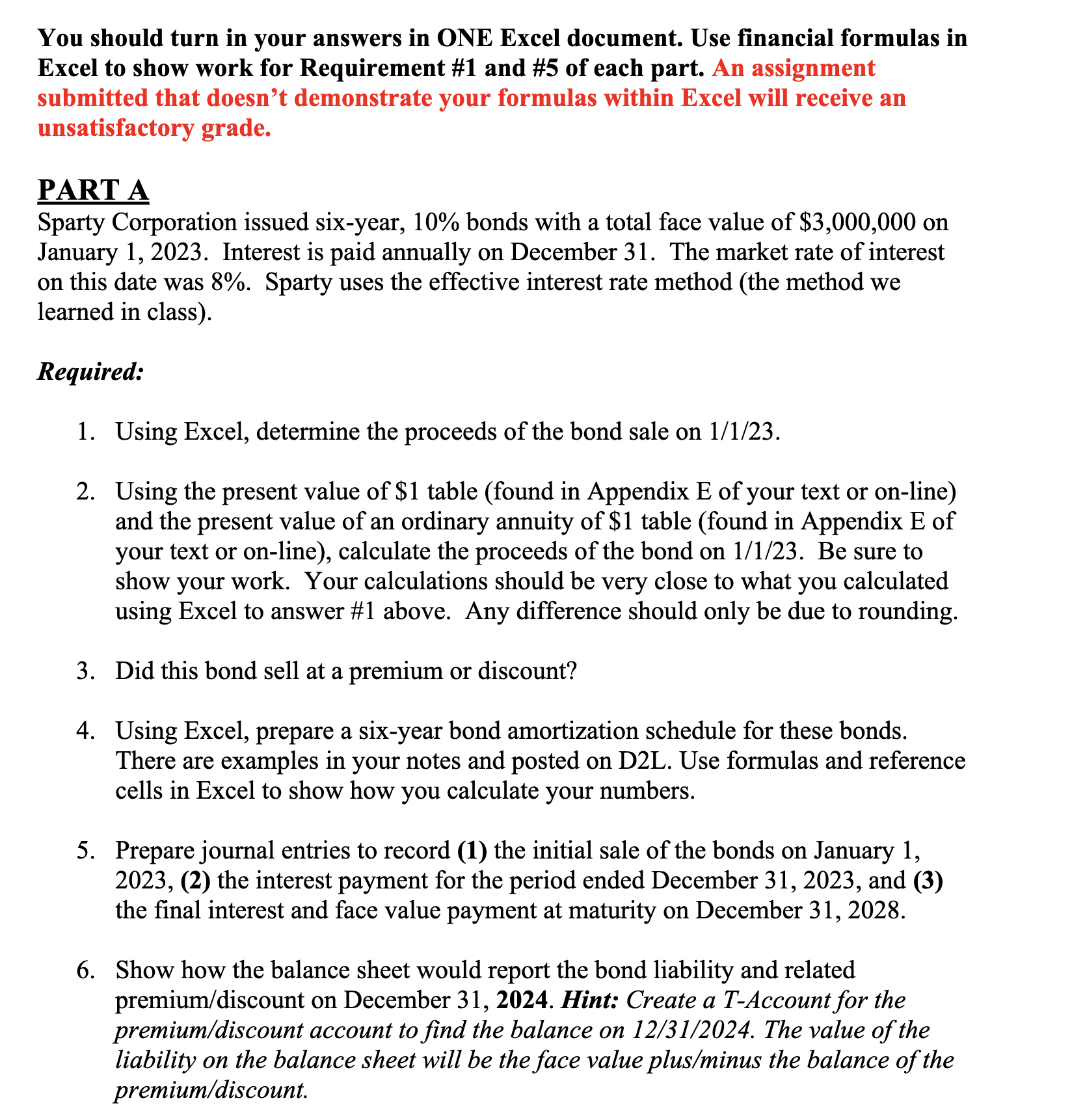 Solved You should turn in your answers in ONE Excel | Chegg.com