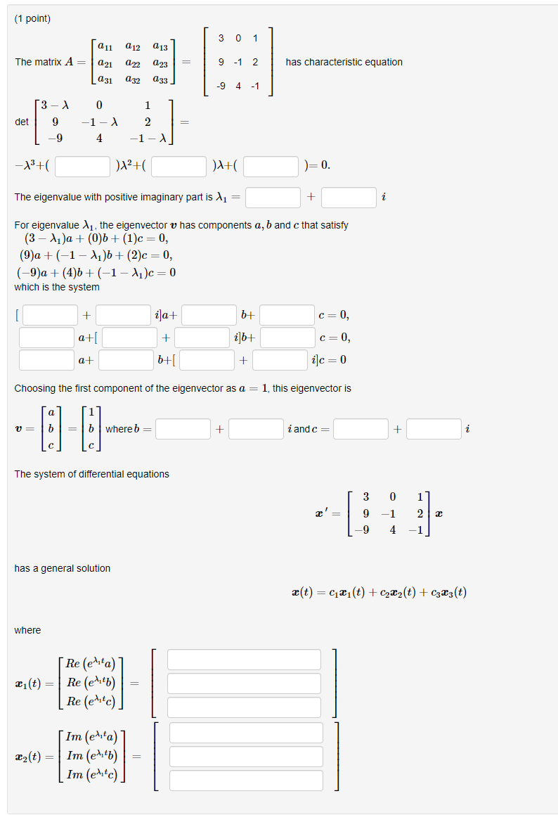Solved (1 point) The matrix | Chegg.com