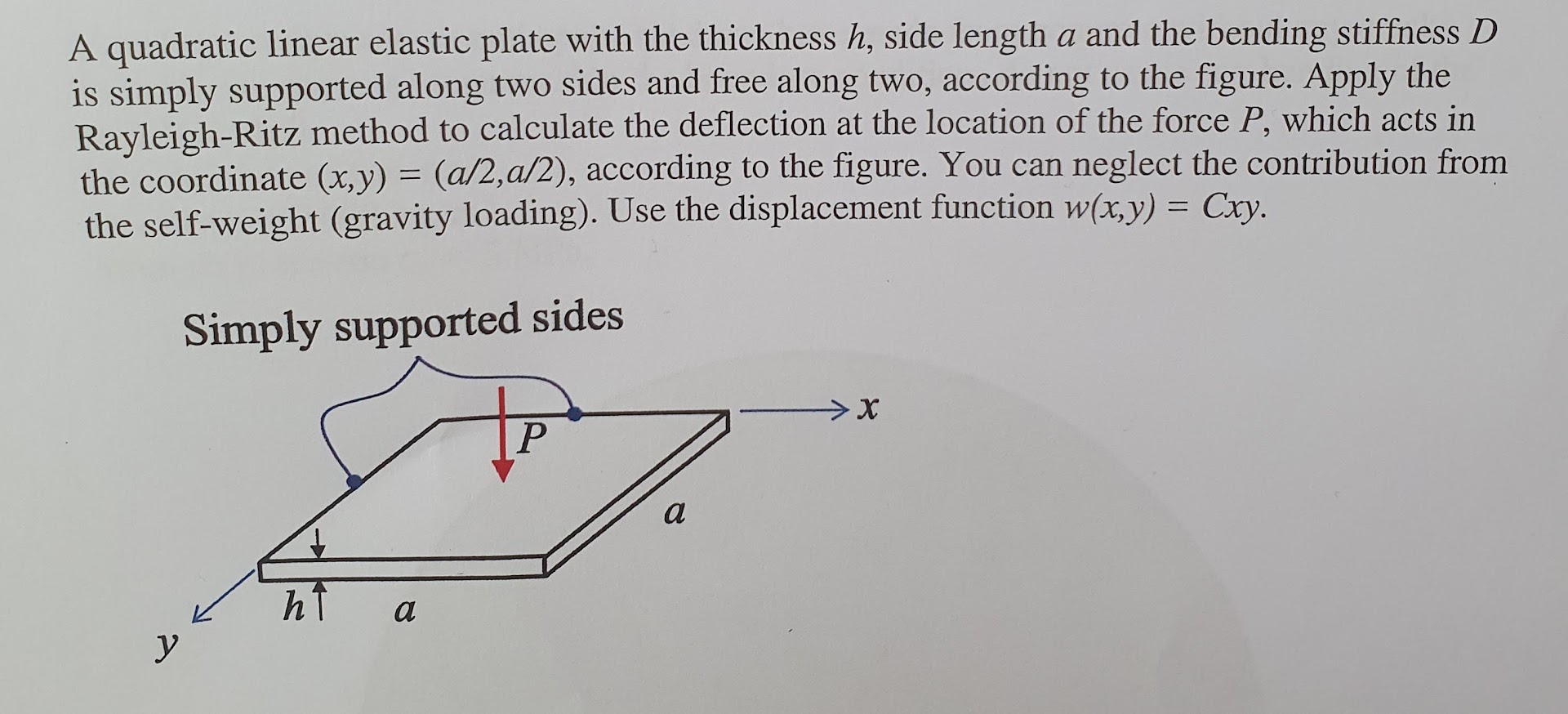 Solved A quadratic linear elastic plate with the thickness | Chegg.com