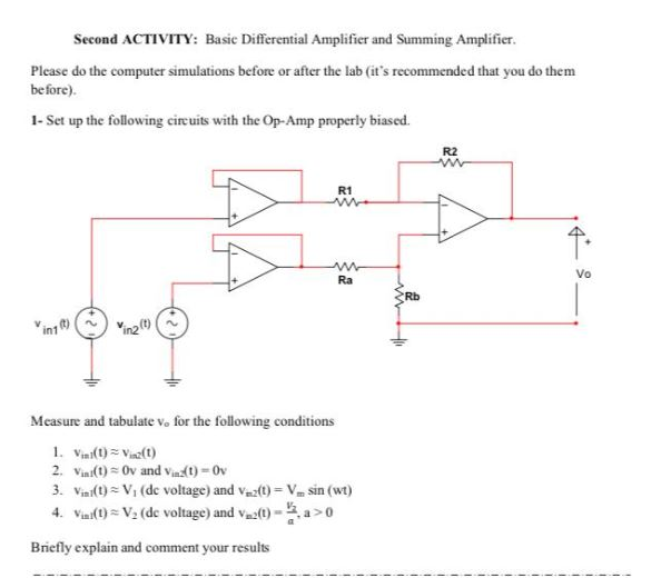 Solved Second ACTIVITY: Basic Differential Amplifier and | Chegg.com