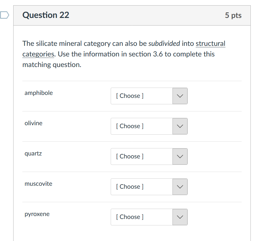 Solved OPTIONS: Single-chain silicates Double-chain | Chegg.com