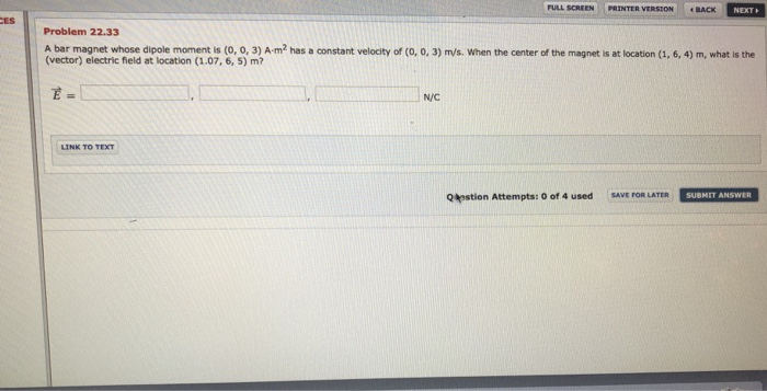 Solved FULL SCREEN PRINTER VERSTON BACK NEXT ES Problem | Chegg.com