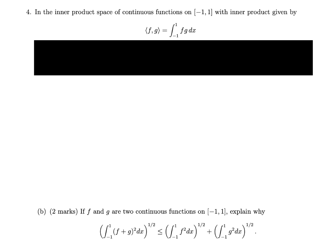 Solved 4. In the inner product space of continuous functions | Chegg.com