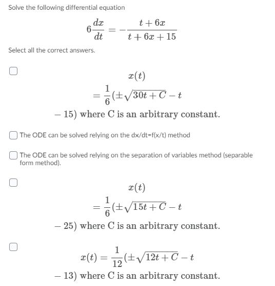 Solved Solve the following differential equation t +62 dx 6 | Chegg.com