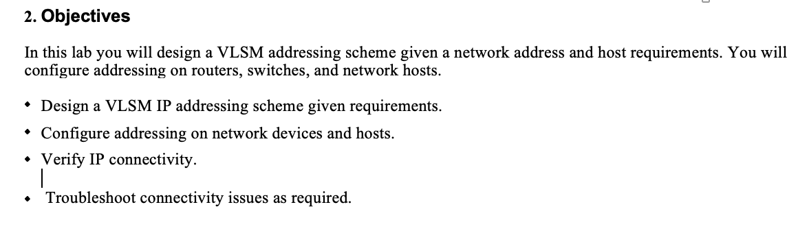 Solved Part 1: Design a VLSM Addressing Scheme 1. | Chegg.com