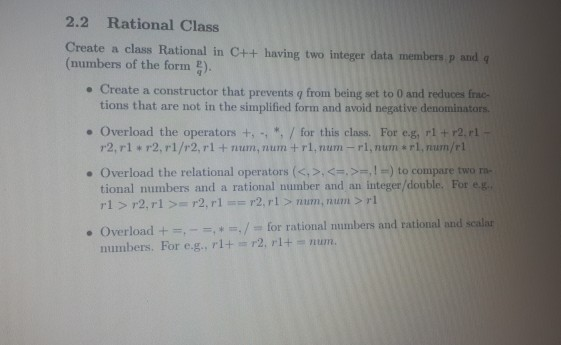 Solved 2.2 Rational Class Create a class Rational in C++ | Chegg.com