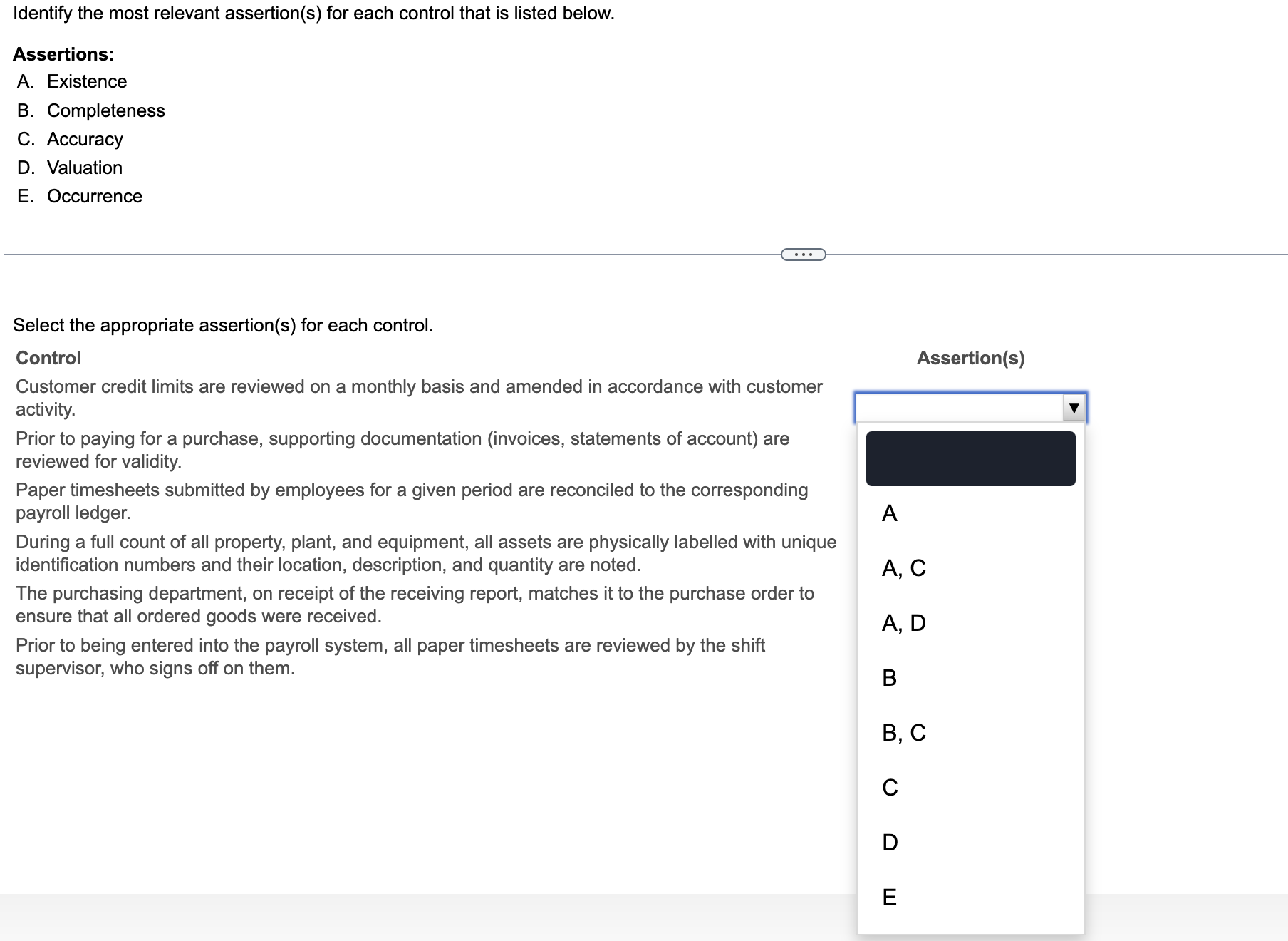 Solved Identify the most relevant assertion(s) for each | Chegg.com