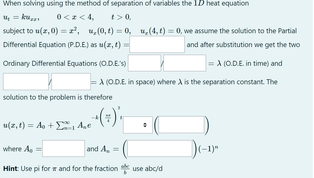 Solved When solving using the method of separation of | Chegg.com