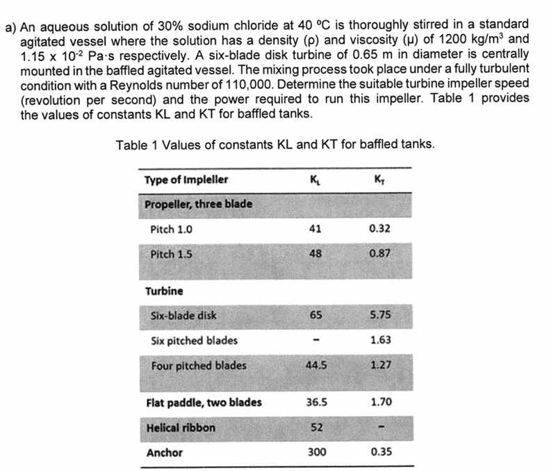 Solved a) ﻿An aqueous solution of 30% ﻿sodium chloride at | Chegg.com
