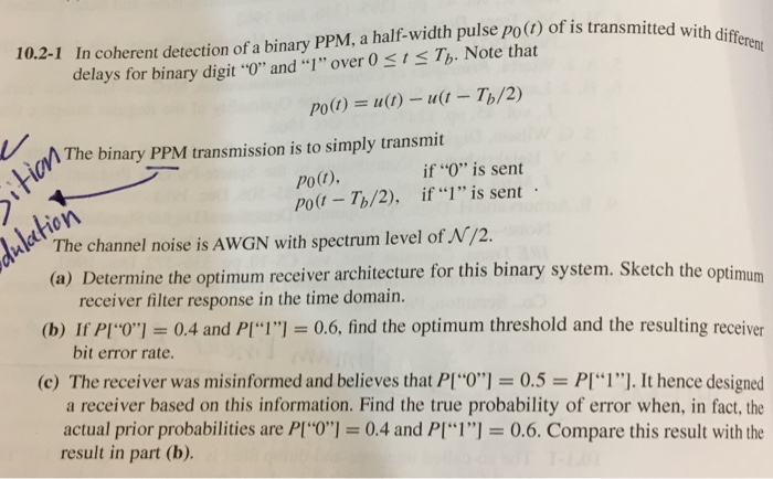 10.2-1 In coherent detection of a binary PPM, a | Chegg.com