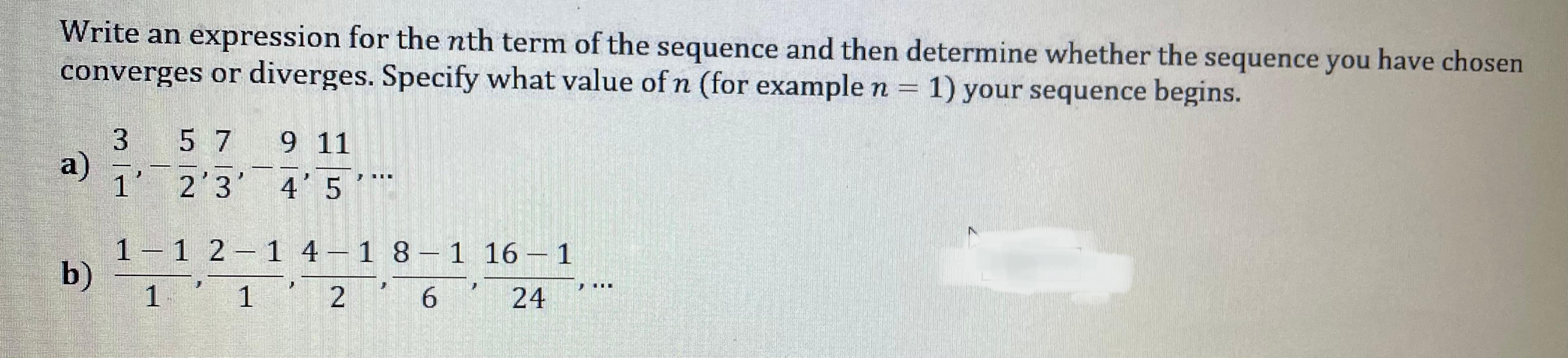 Solved Write an expression for the nth term of the sequence | Chegg.com