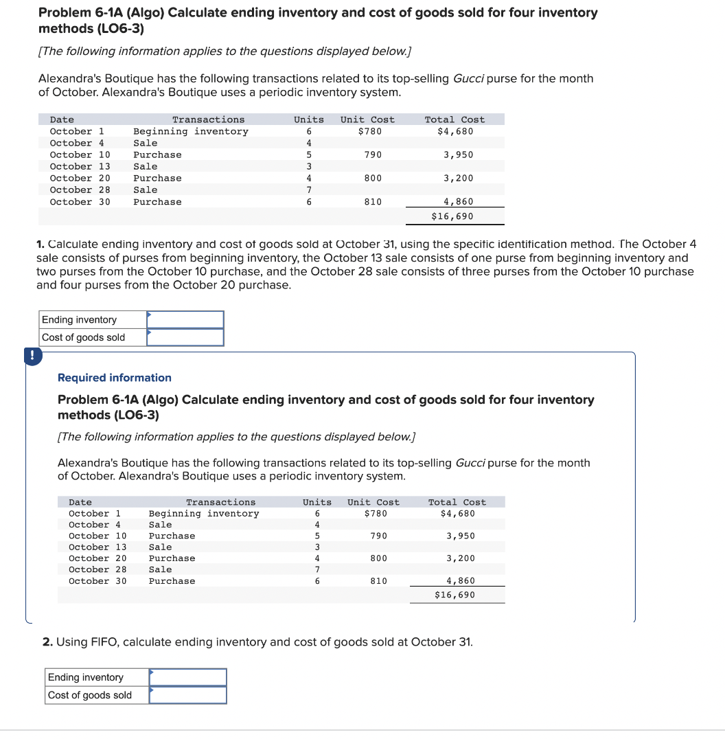 Solved Problem 6 1a Algo Calculate Ending Inventory And