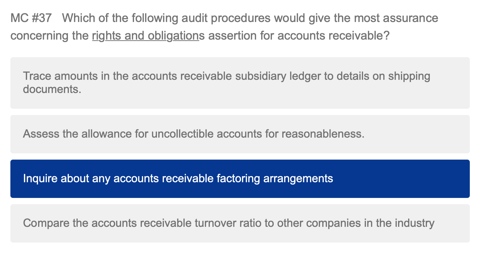 Solved MC #37 Which of the following audit procedures would | Chegg.com