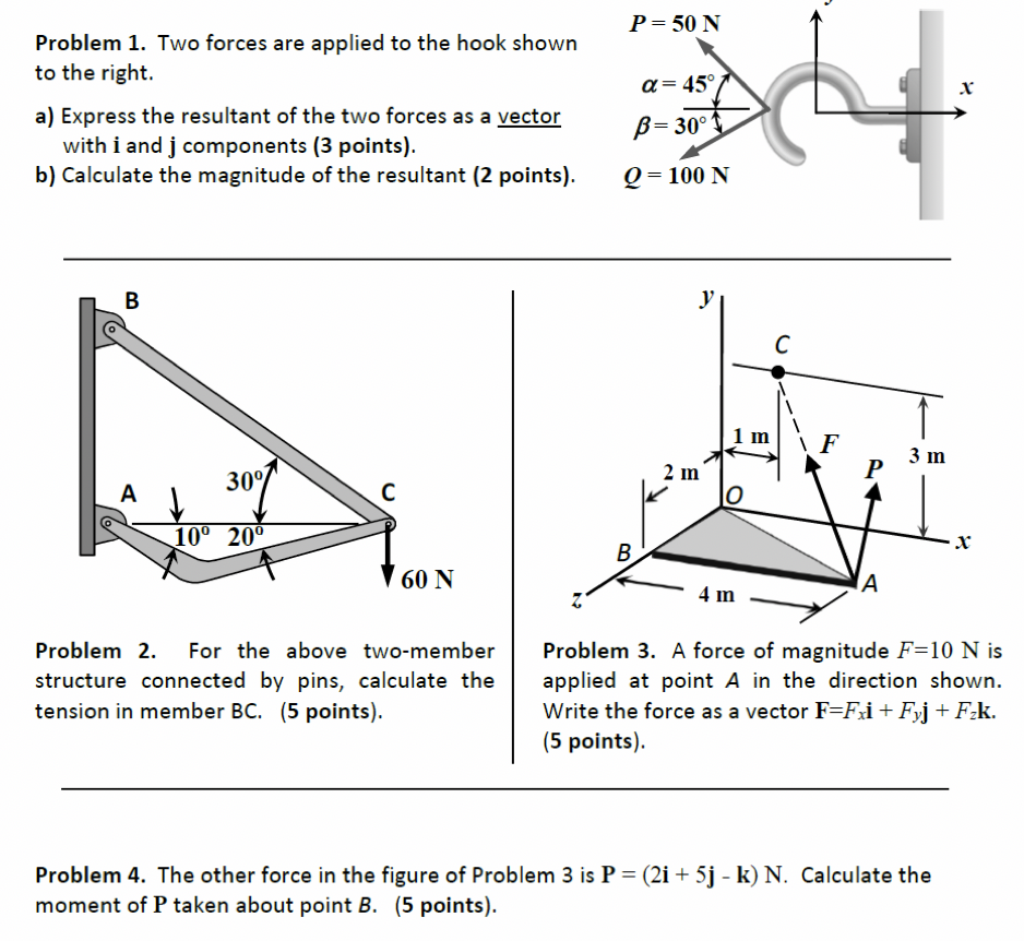 Solved P- 50N Problem 1. Two forces are applied to the hook | Chegg.com