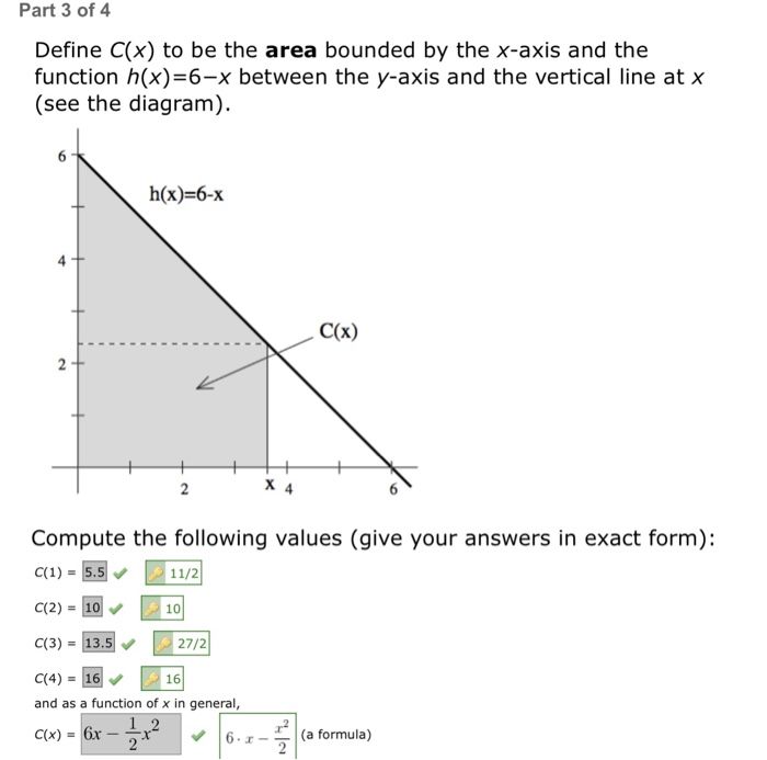 Solved Part 1 of 4 Define A(x) to be the area bounded by the | Chegg.com