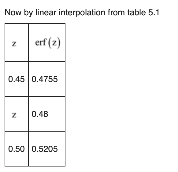 Now by linear interpolation from table 5.1 z erf (2) | Chegg.com