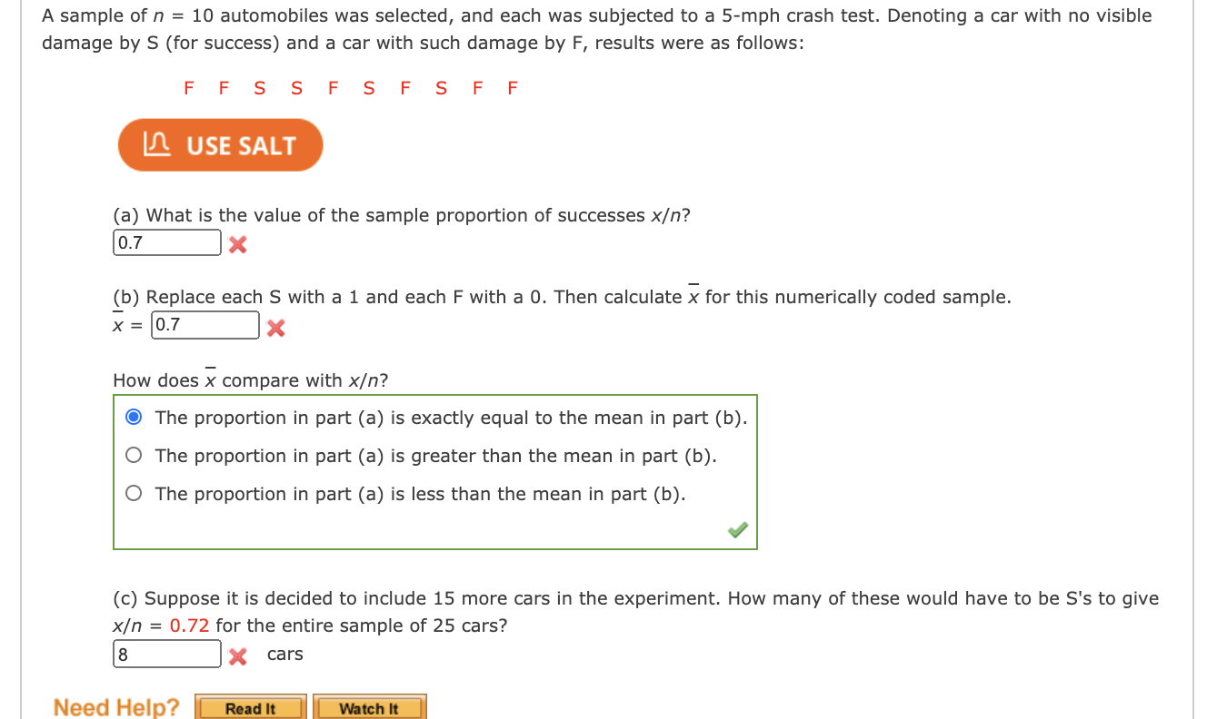 Solved A sample of n = 10 automobiles was selected, and each | Chegg.com