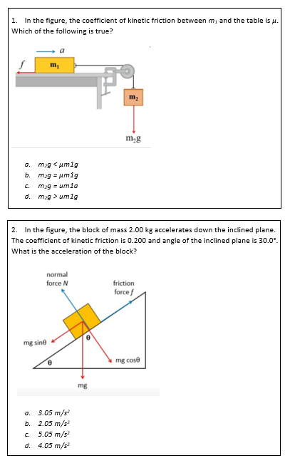 Solved 1. In the figure, the coefficient of kinetic friction | Chegg.com