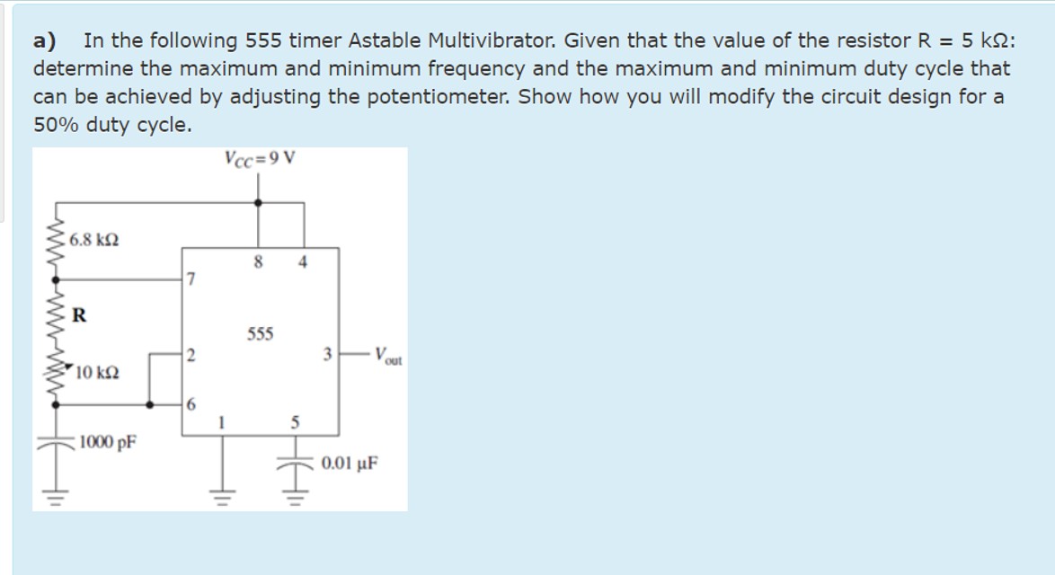 Solved a) ﻿In the following 555 ﻿timer Astable | Chegg.com