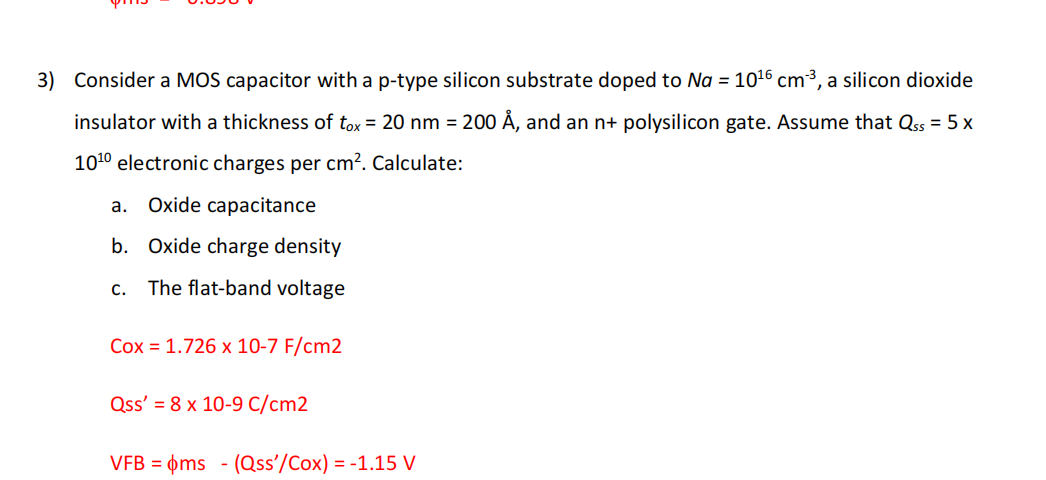 Solved 3) Consider a MOS capacitor with a p-type silicon | Chegg.com