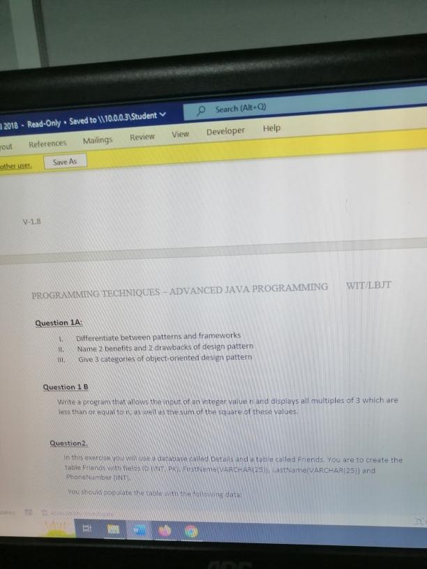 Solved Question 1A: 1. Differentiate between patterns and | Chegg.com