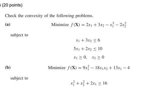 Solved Check the convexity of the following problems. (a) | Chegg.com