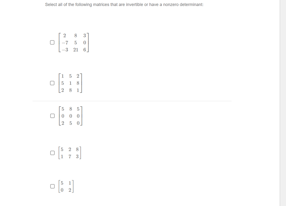Solved Select all of the following matrices that are | Chegg.com