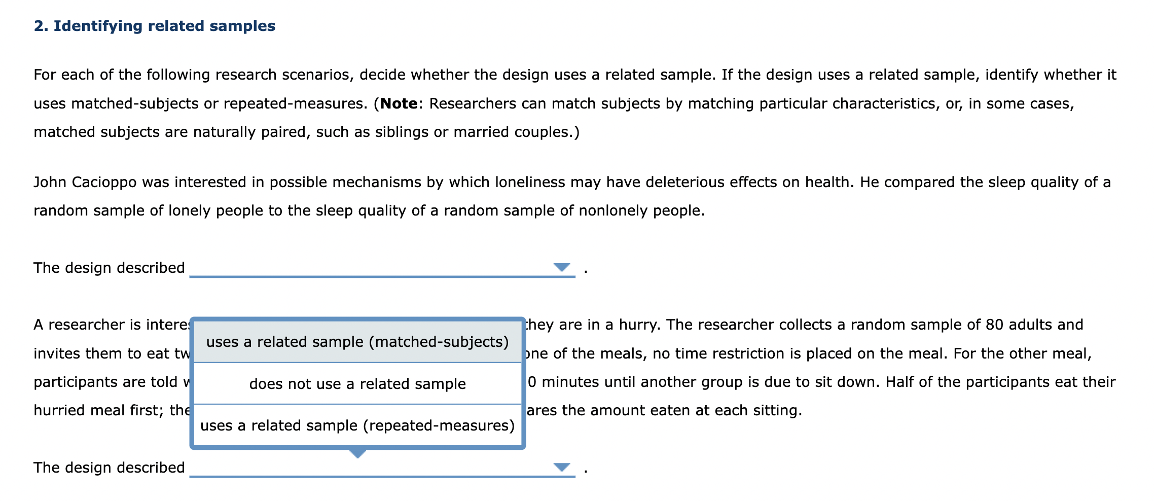 Solved 2. Identifying related samples For each of the | Chegg.com
