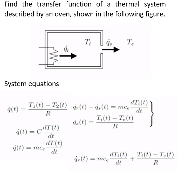 Find the transfer function of a thermal system | Chegg.com