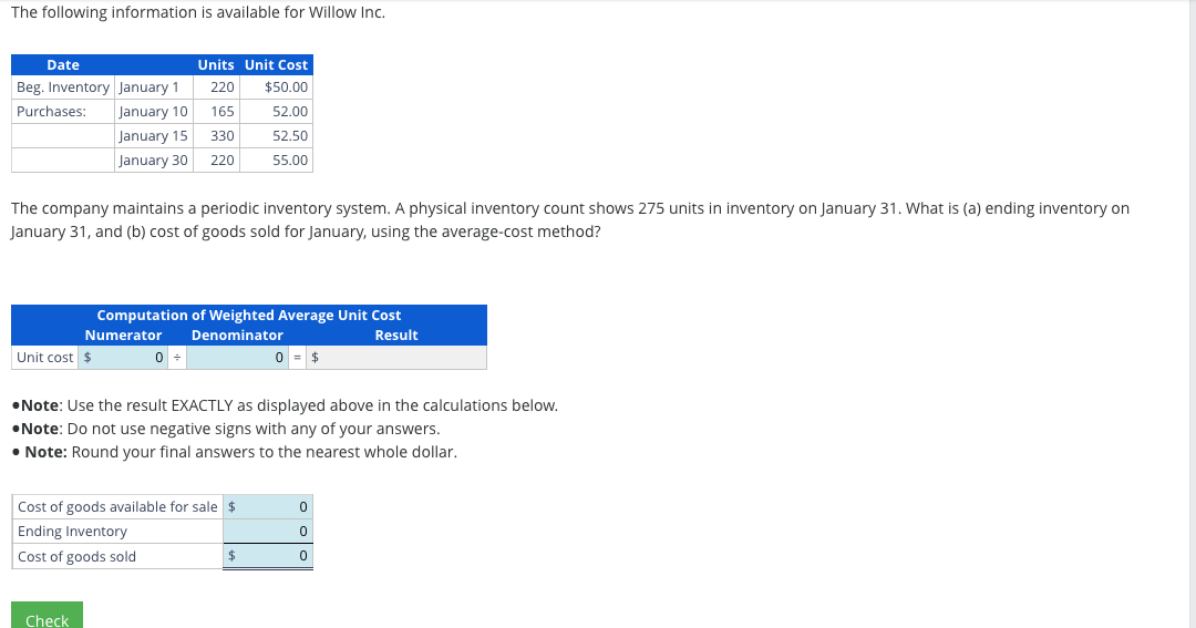Solved The following information is available for Willow | Chegg.com