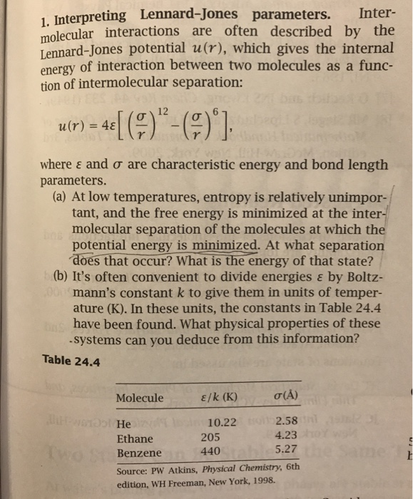 Solved 1. Interpreting Lennard-Jones parameters. Inter- | Chegg.com