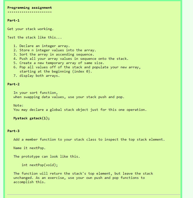 Solved Programming assignment Part-1 Get your stack working. | Chegg.com