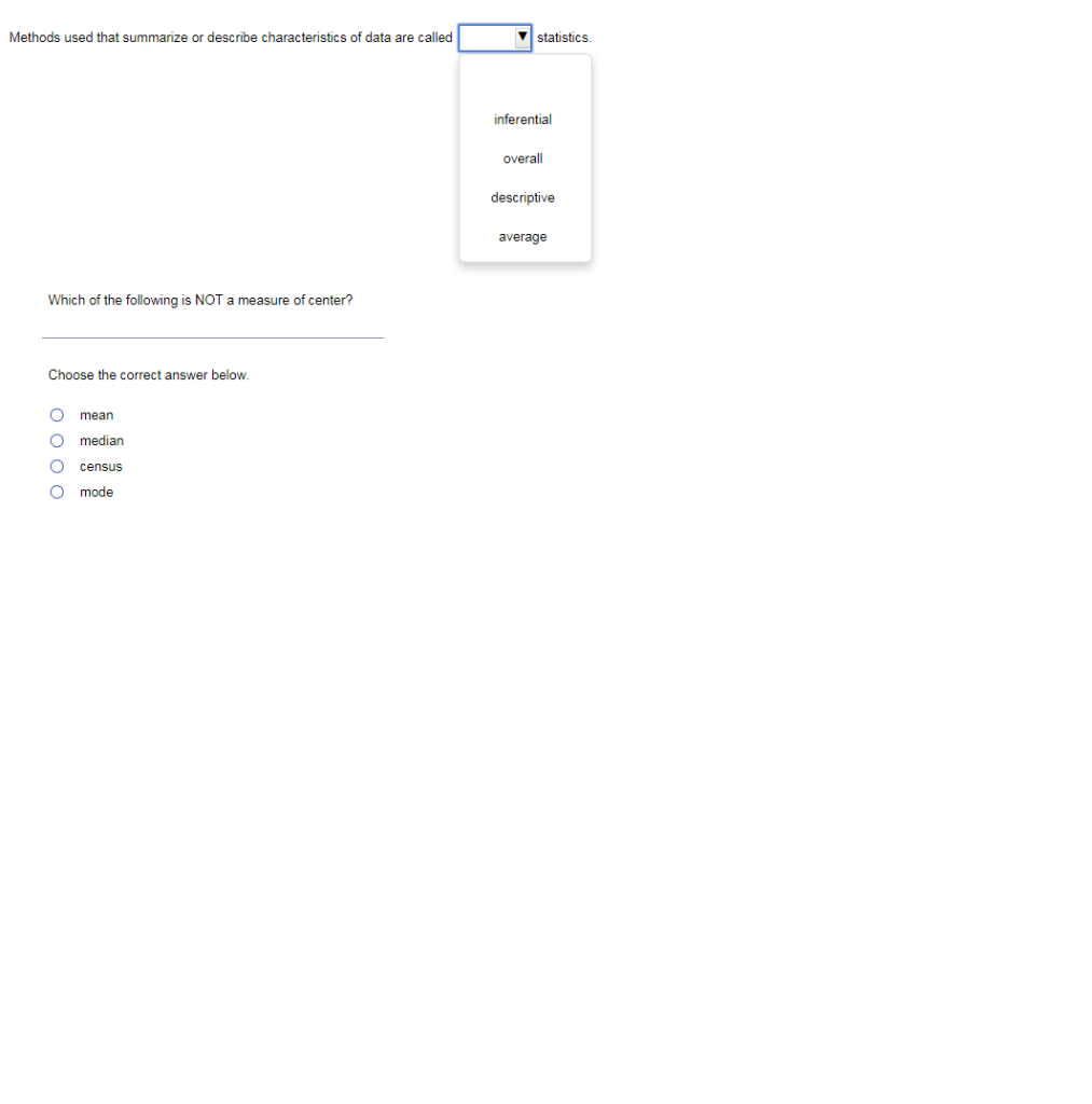 Solved Methods used that summarize or describe | Chegg.com