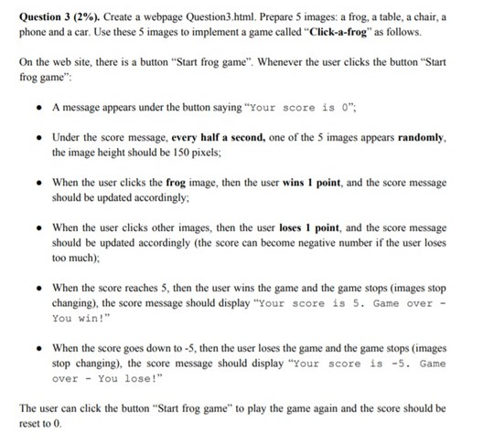 Solved Question 3 (2%). Create a webpage Question3.html. | Chegg.com